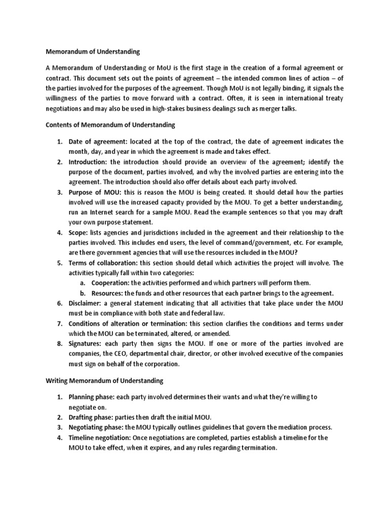 Memorandum of Understanding | PDF | Memorandum Of Understanding ...