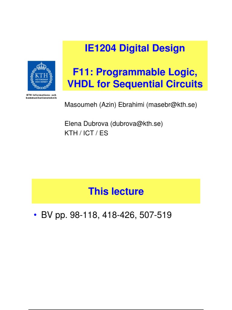 IE1204 Digital Design F11: Programmable Logic, VHDL For Sequential Circuits | PDF | Field ...
