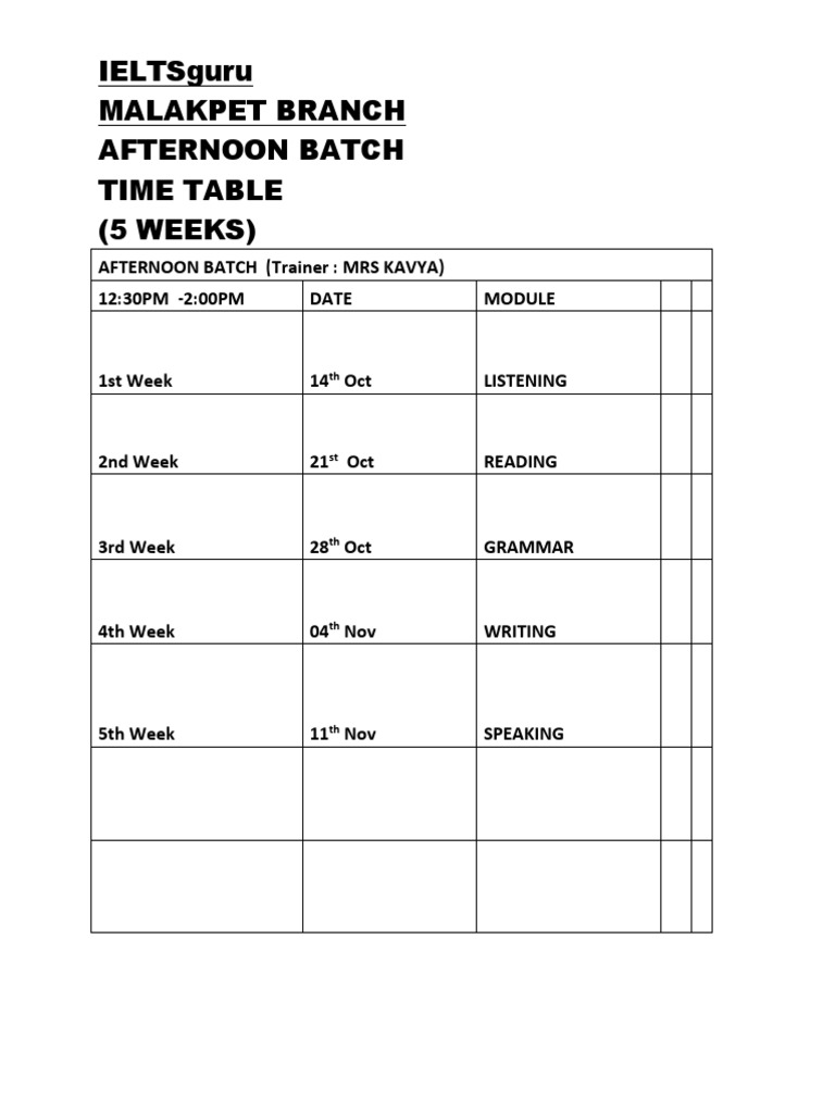 IELTS Afternoon Batch Schedule | PDF | Language Arts & Discipline ...