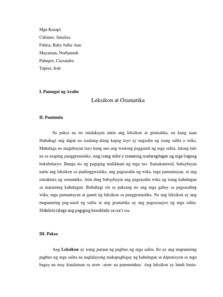 Leksikon at Gramatika1 | PDF