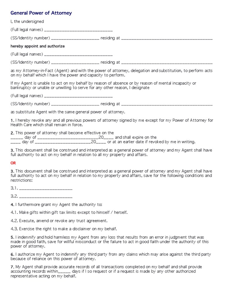 General Power of Attorney Form | PDF | Power Of Attorney | Civil Law ...