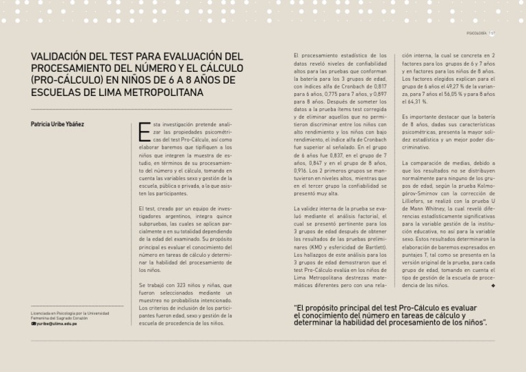 Validación del test Pro-Cálculo en niños | PDF | Alfa de Cronbach ...