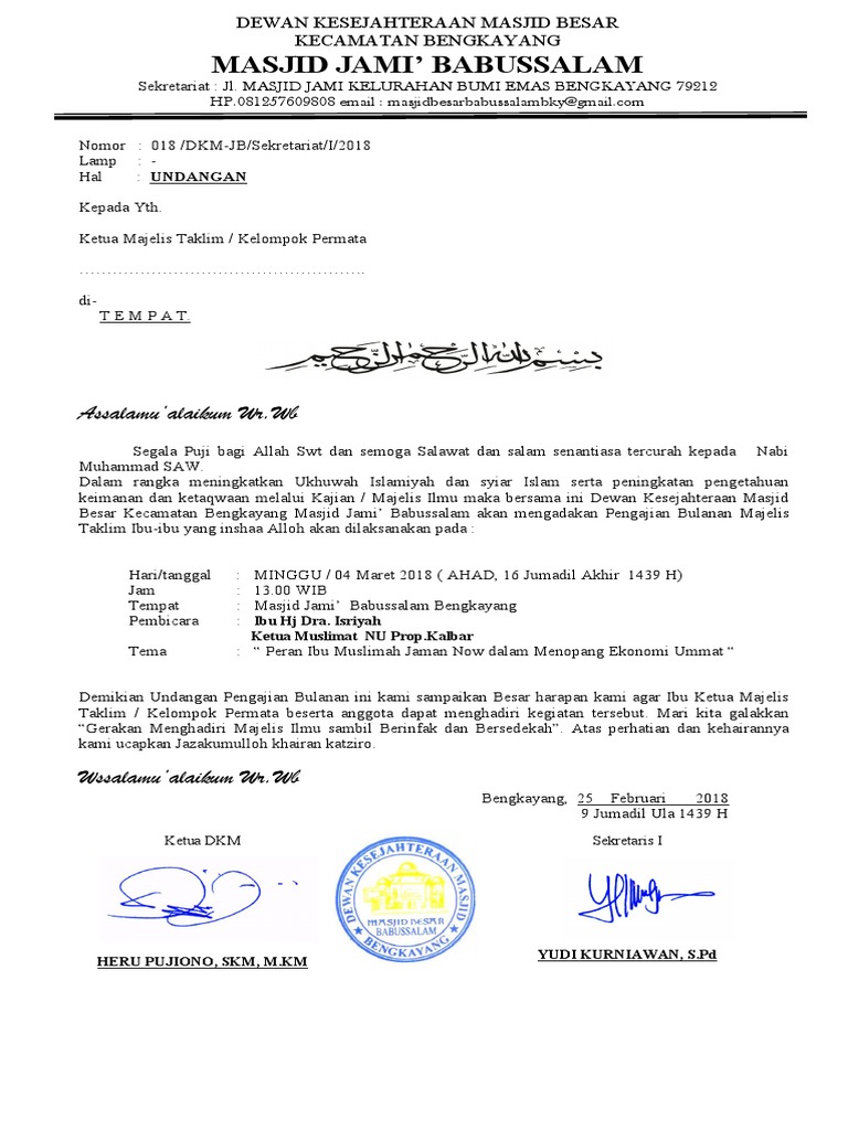 Undangan Pengajian Bulanan Majelis Taklim Ibu Ibu 4 MRT 2018 | PDF ...