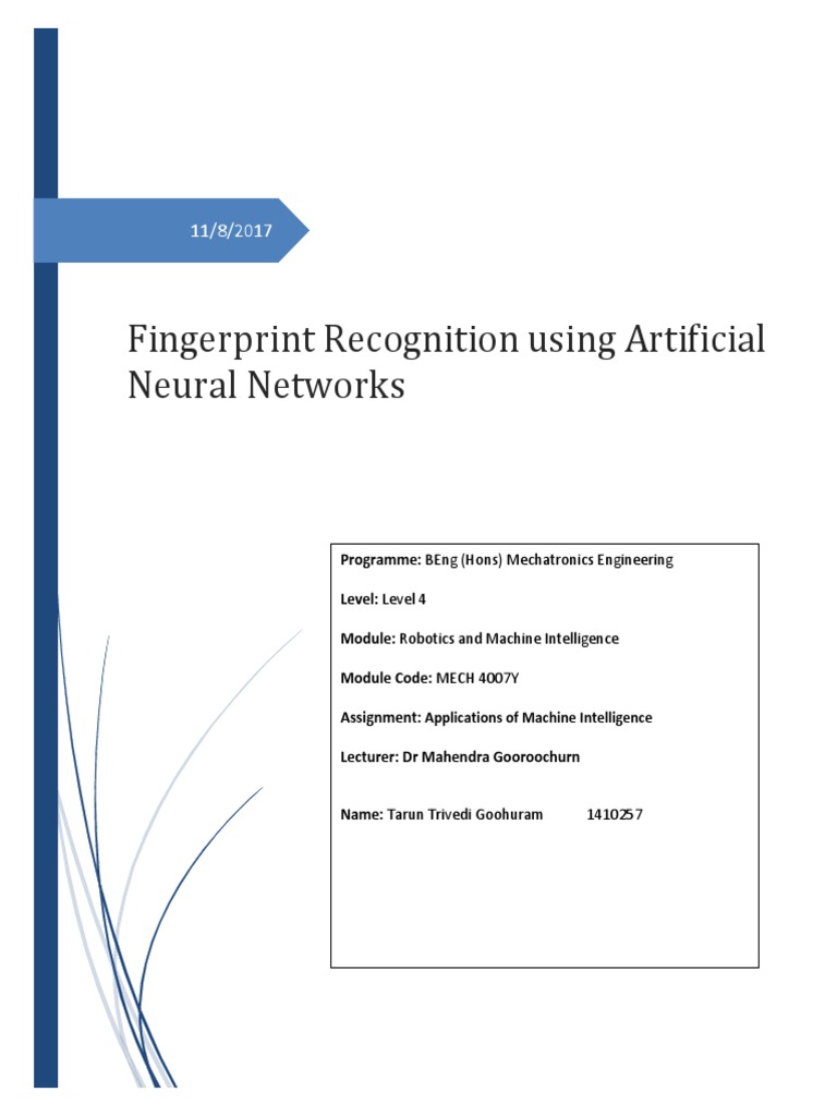 Fingerprint Recognition Using Artificial Neural Networks Pdf