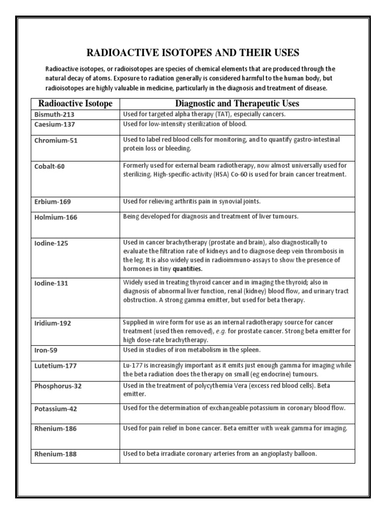 Radioactive Isotopes and Their Uses | PDF | Radiation Therapy ...