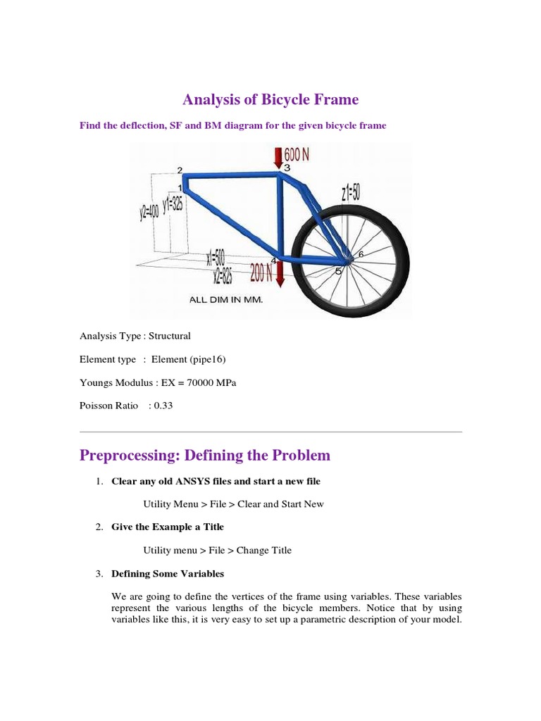 Analysis of Bicycle Frame: Find The Deflection, SF and BM Diagram For ...