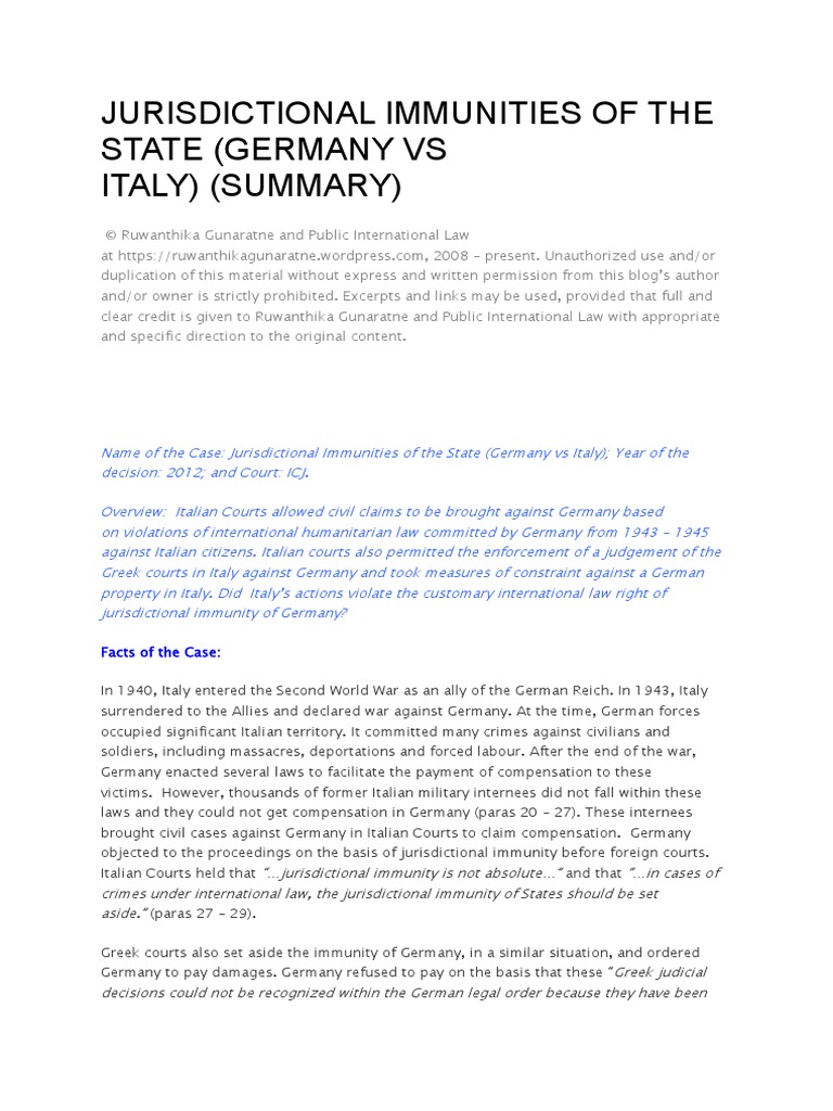 Jurisdictional Immunities of The State | PDF | International Law ...
