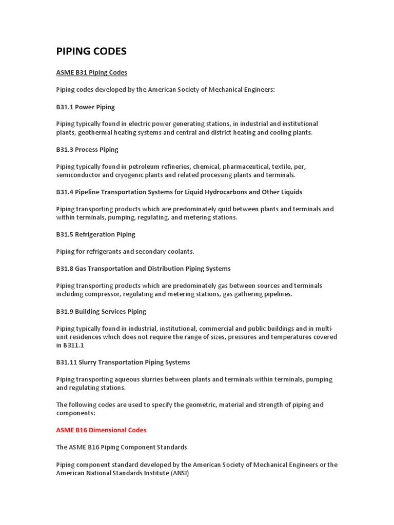 Piping Codes: ASME B16 Dimensional Codes | PDF | Pipe (Fluid Conveyance ...