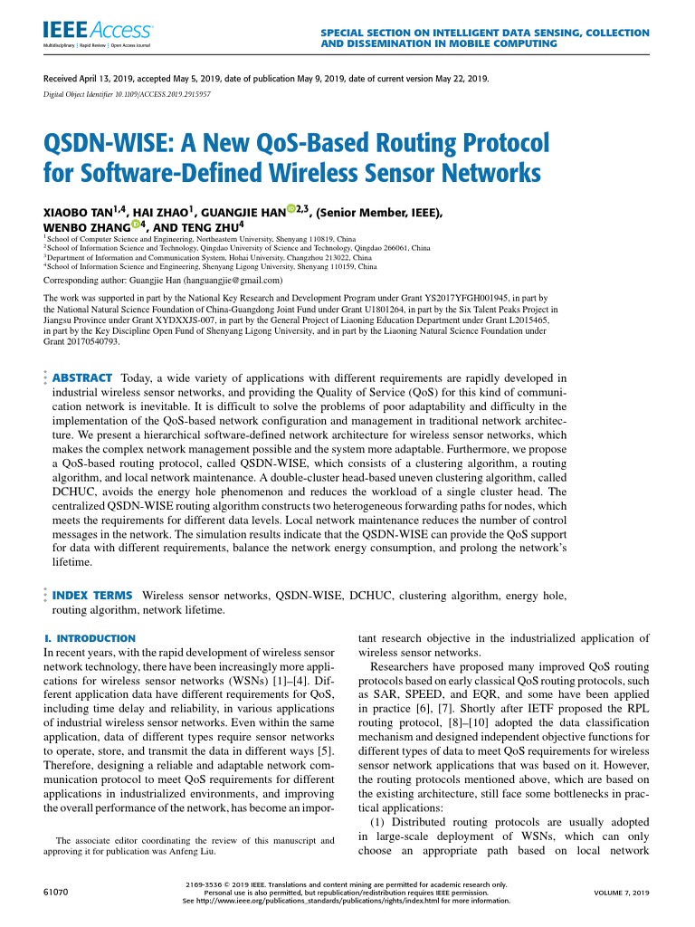 Qsdn-Wise: A New Qos-Based Routing Protocol For Software-Defined Wireless Sensor Networks | PDF ...