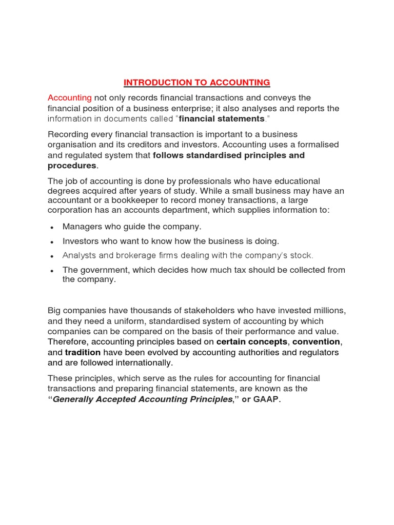 Introduction To Accounting | PDF | Accounting | Financial Statement