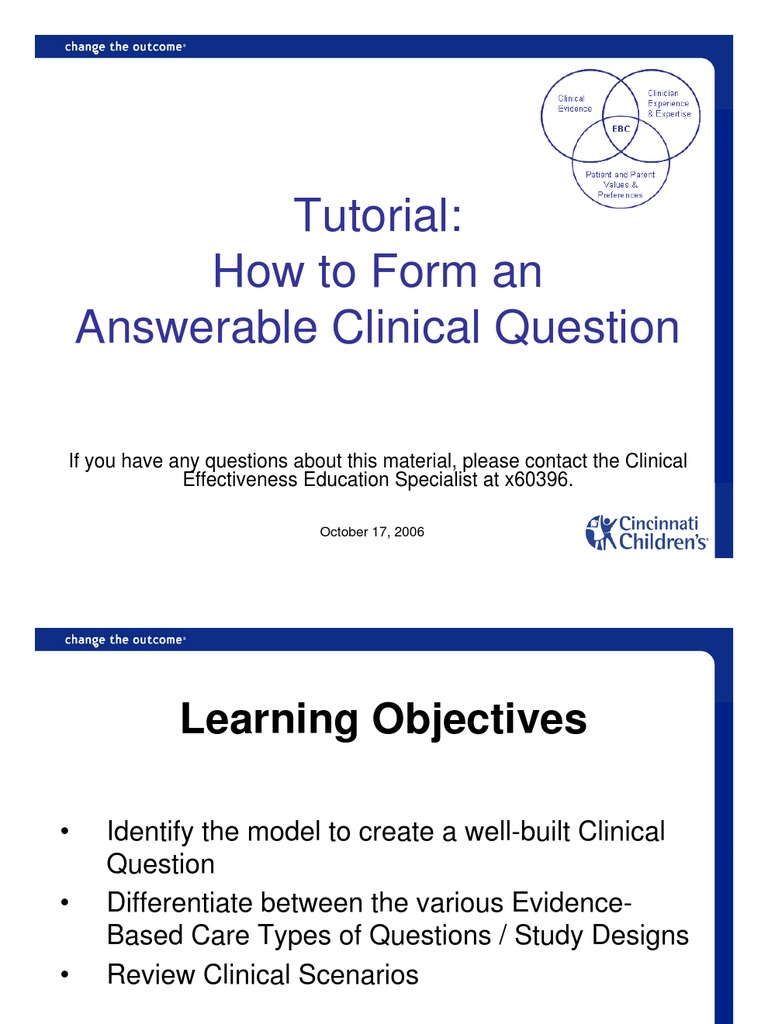 Forming Answerable Clinical Questions | PDF | Evidence Based Medicine ...