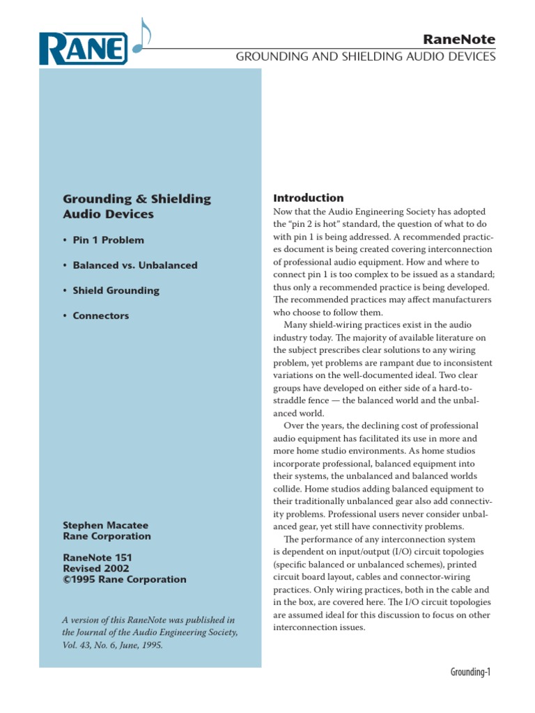 Grounding & Shielding of Audio Devices (Rane Systems) PDF | PDF ...