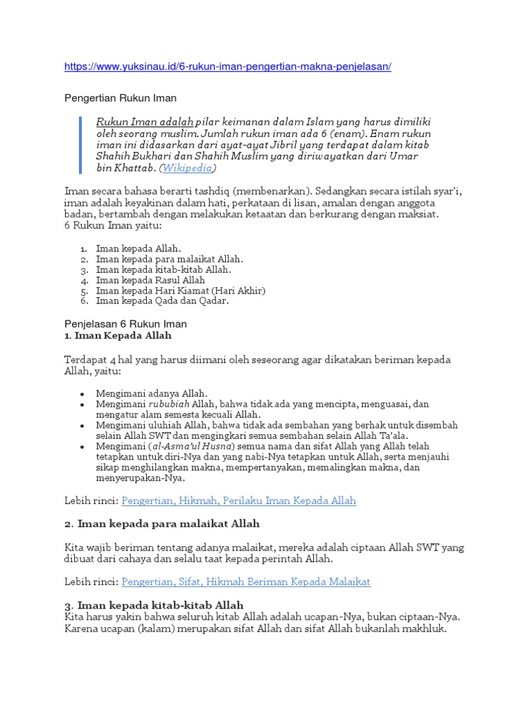 Pengertian Rukun Iman: Wikipedia | PDF