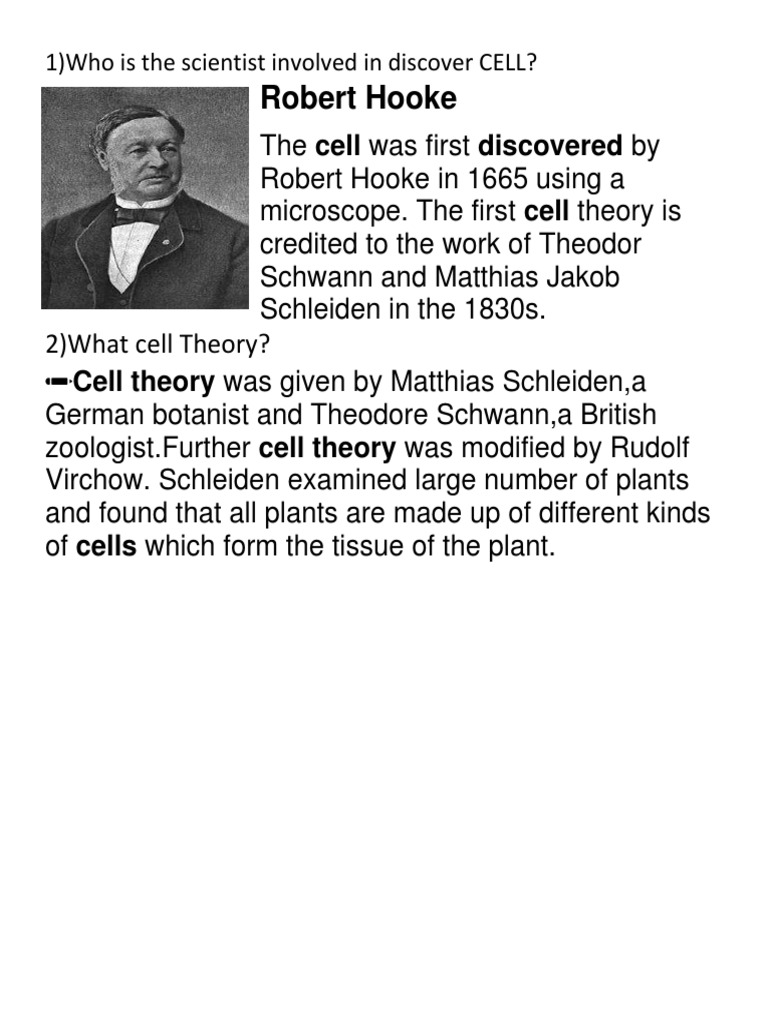 Robert Hooke: 1) Who Is The Scientist Involved in Discover CELL? | PDF