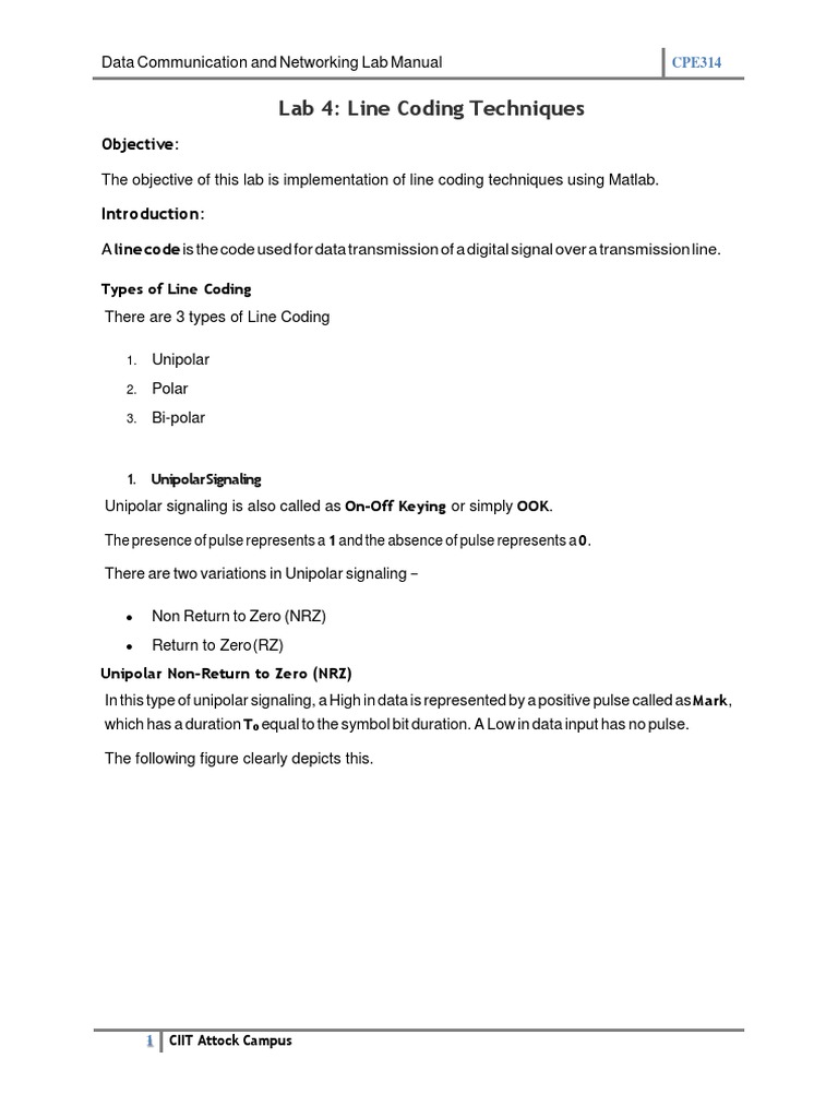 Lab 4 Line Coding Techniques | PDF | Algorithms | Electrical Engineering
