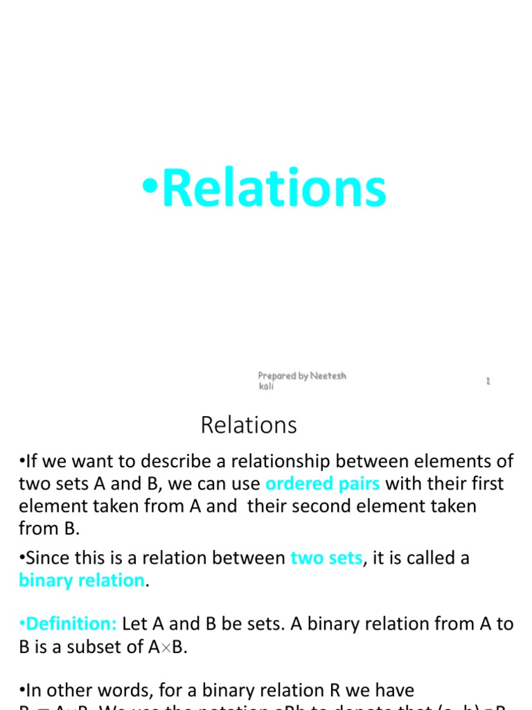 Relation | PDF | Set (Mathematics) | Function (Mathematics)