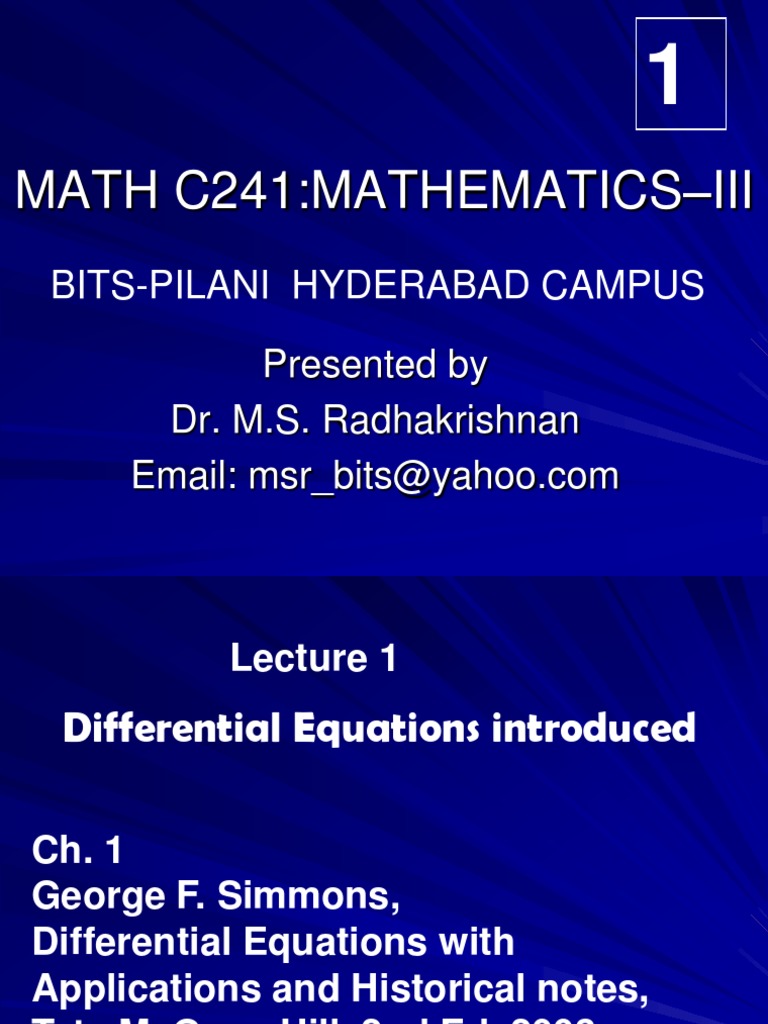 Math C241:Mathematics - Iii: Bits-Pilani Hyderabad Campus | PDF | Ordinary Differential Equation ...