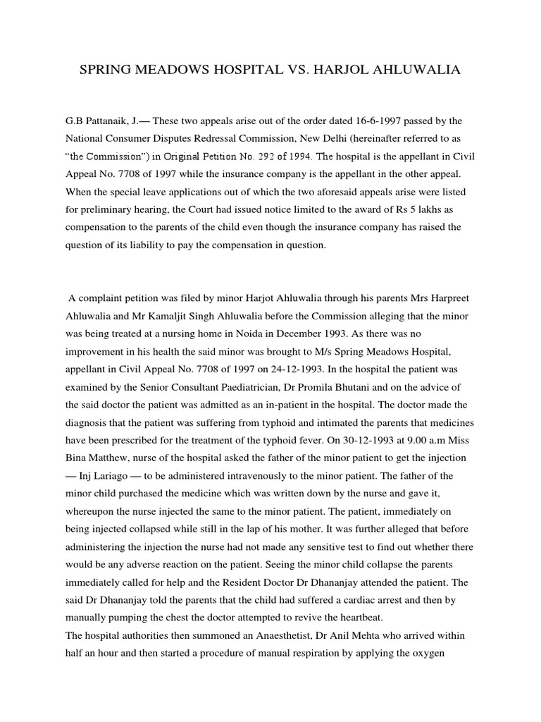 Spring Meadows Hospital Vs | PDF | Duty Of Care | Negligence