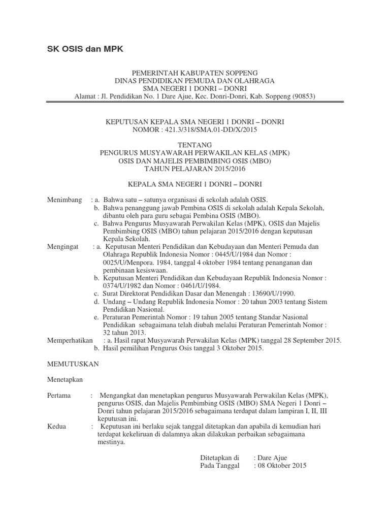 SK OSIS Dan MPK | PDF