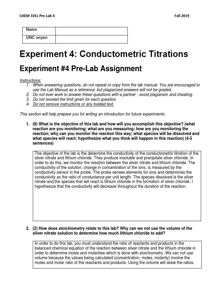 Experiment 4 v2 Prelab | PDF | Titration | Chemistry