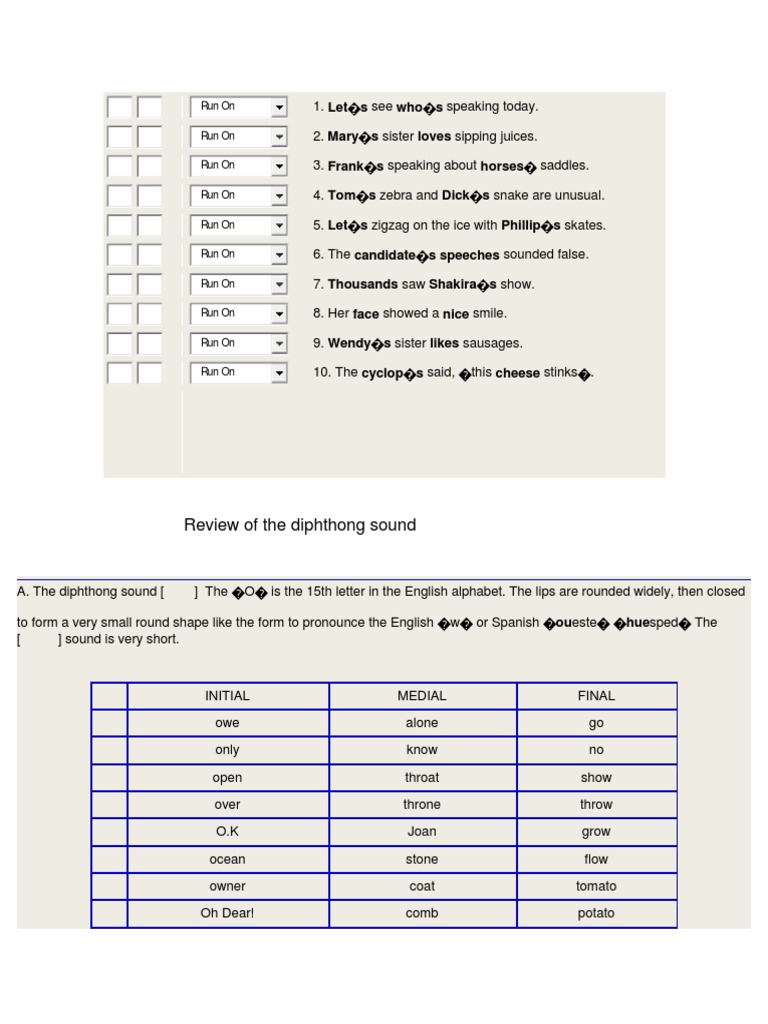 Diphthong Sound Exercises and Examples | PDF