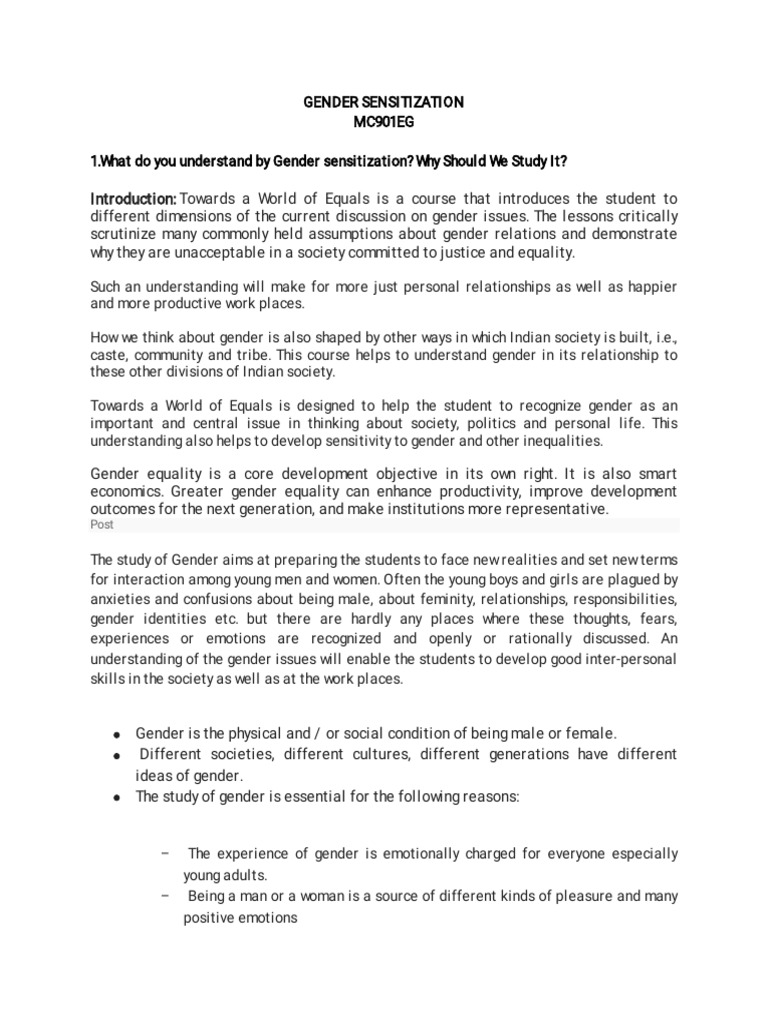 Gender Sensitization Notes | PDF | Nature