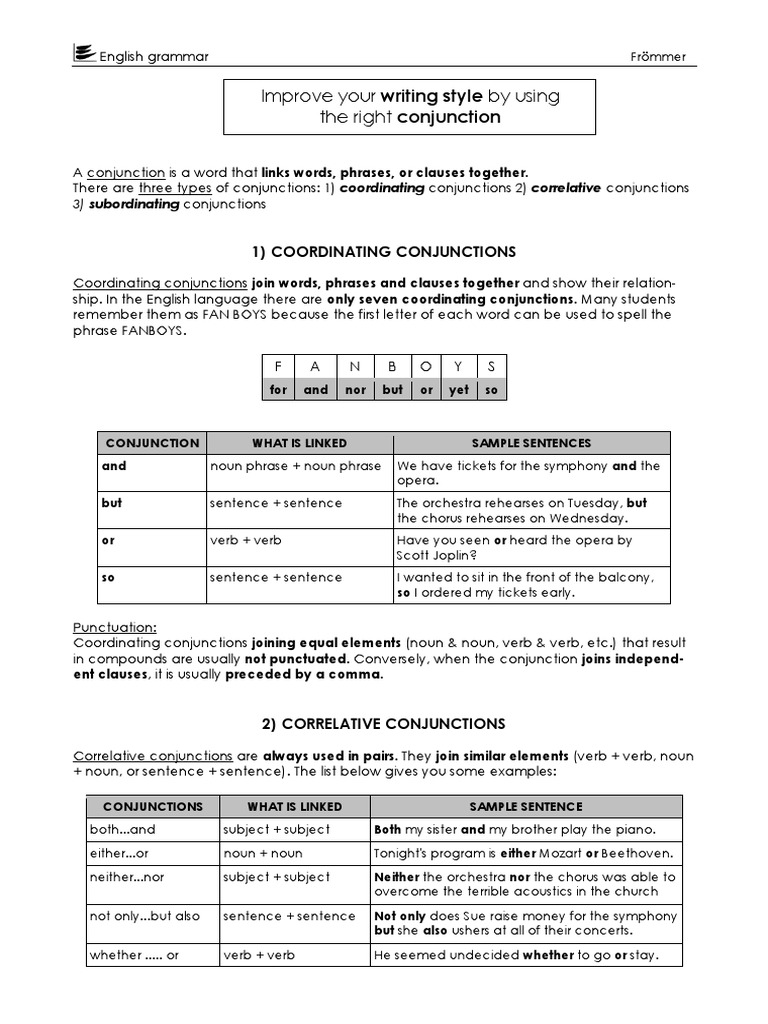 Eng Gramm Conjunctions Rule Ex Sol | PDF | Sentence (Linguistics ...