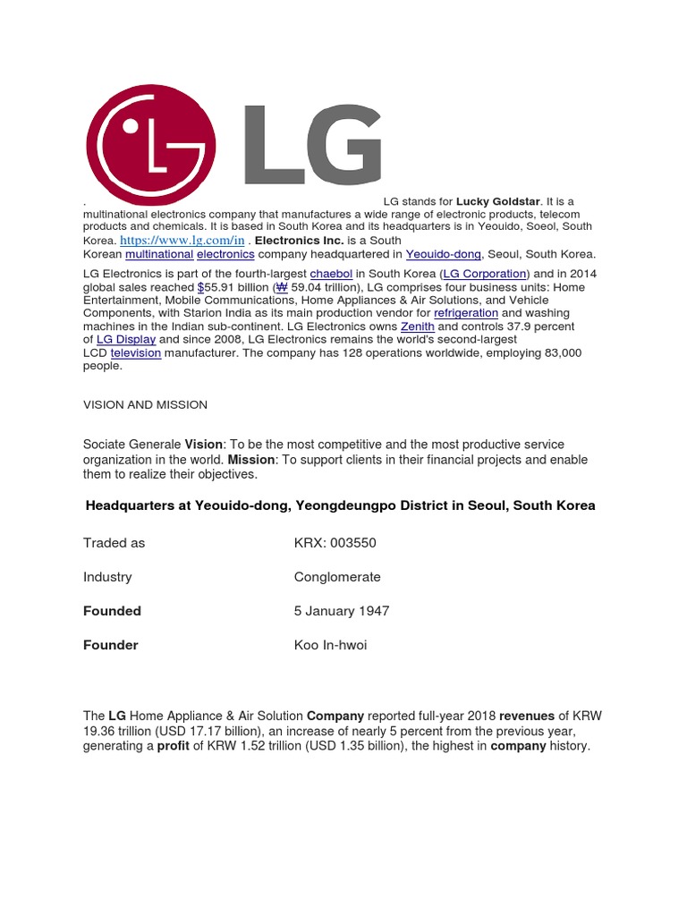 Multinational Electronics Yeouido-Dong Chaebol LG Corporation ...
