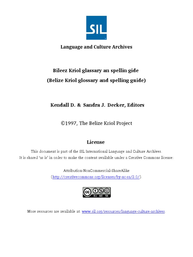 Belize Kriol Glossary Spelling Guide WCVR | PDF | Social Science ...