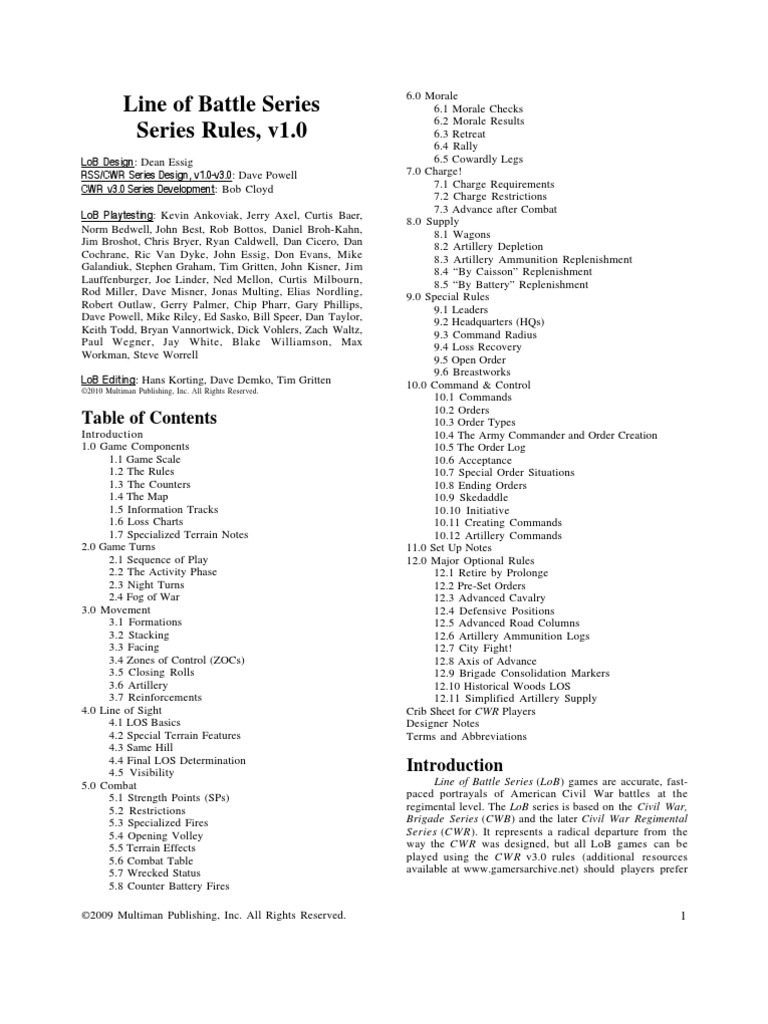 Line of Battle Rules v.1 | PDF | Artillery | Brigade