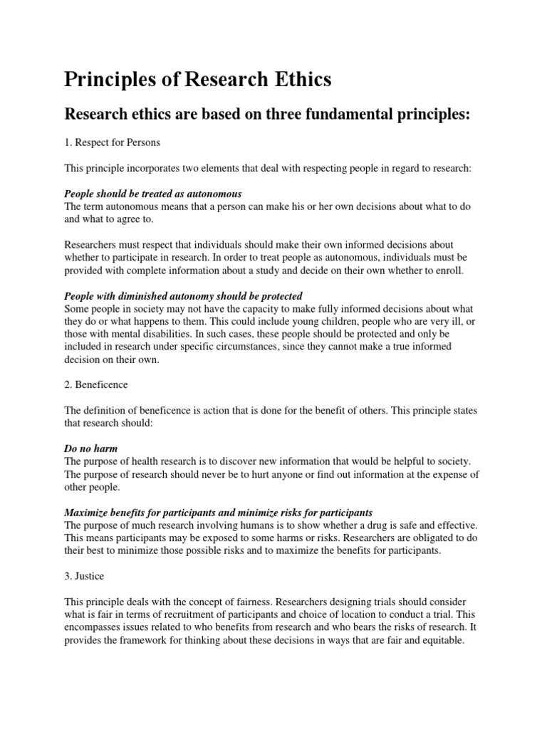 Principles of Research Ethics | PDF | Autonomy | Medical Ethics