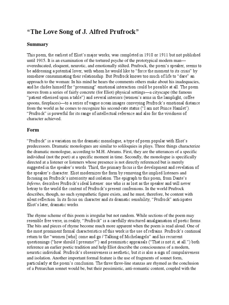 The Love Song of J. Alfred Prufrock | PDF | Poetry