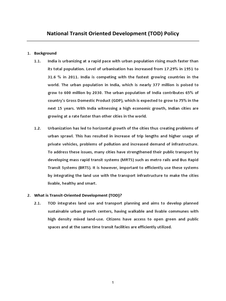 Promoting Sustainable Urban Growth: India's Proposed National Transit ...