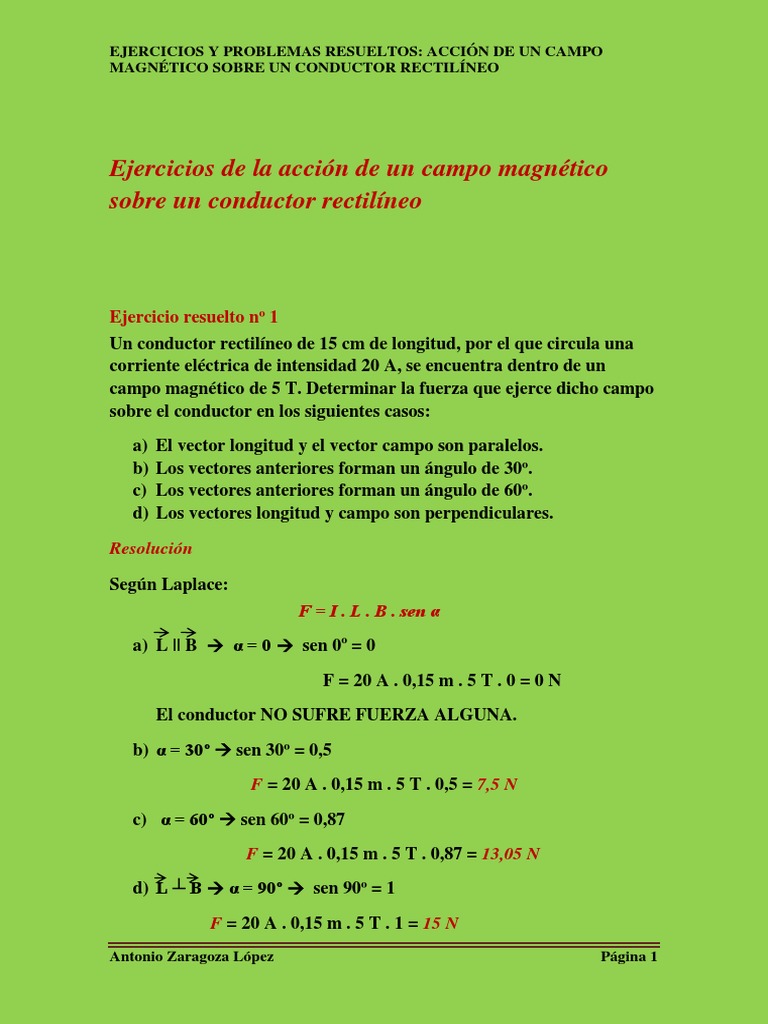 Ejercicios y Problemas Resueltos de Accion de Un Campo Magnetico Sobre ...