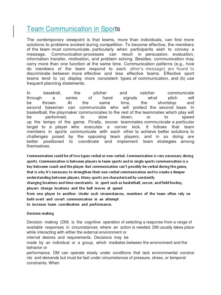 Team Communication in Sports | PDF | Decision Making | Communication