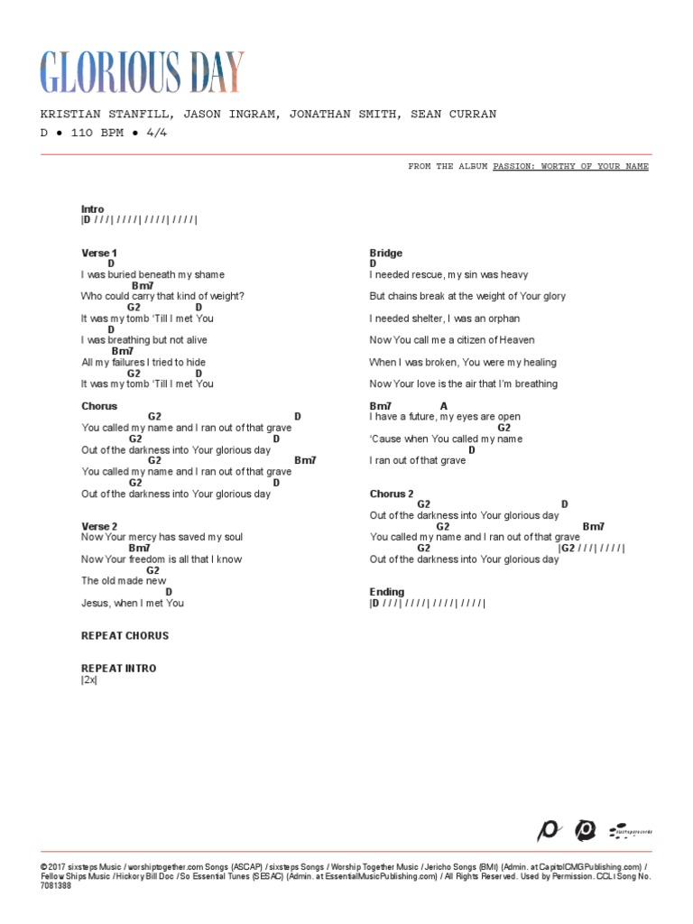 Glorious Day Guitar Chords