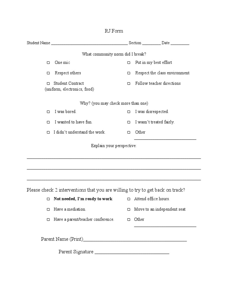 Restorative Justice Form | PDF