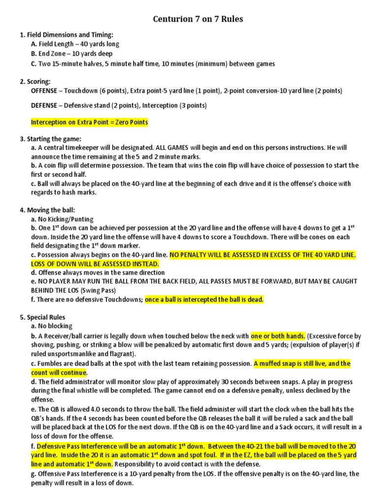 JCTMS 7-on-7 Football Rules | PDF | American Football | Touchdown