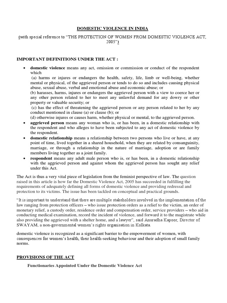 Domestic Violence in India (With Special Reference To "The Protection ...
