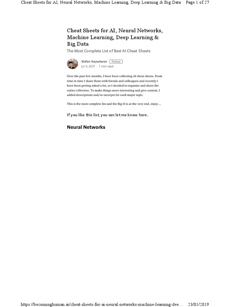 Artificial Intelligence - Cheat Sheets PDF | PDF | Machine Learning | Artificial Intelligence