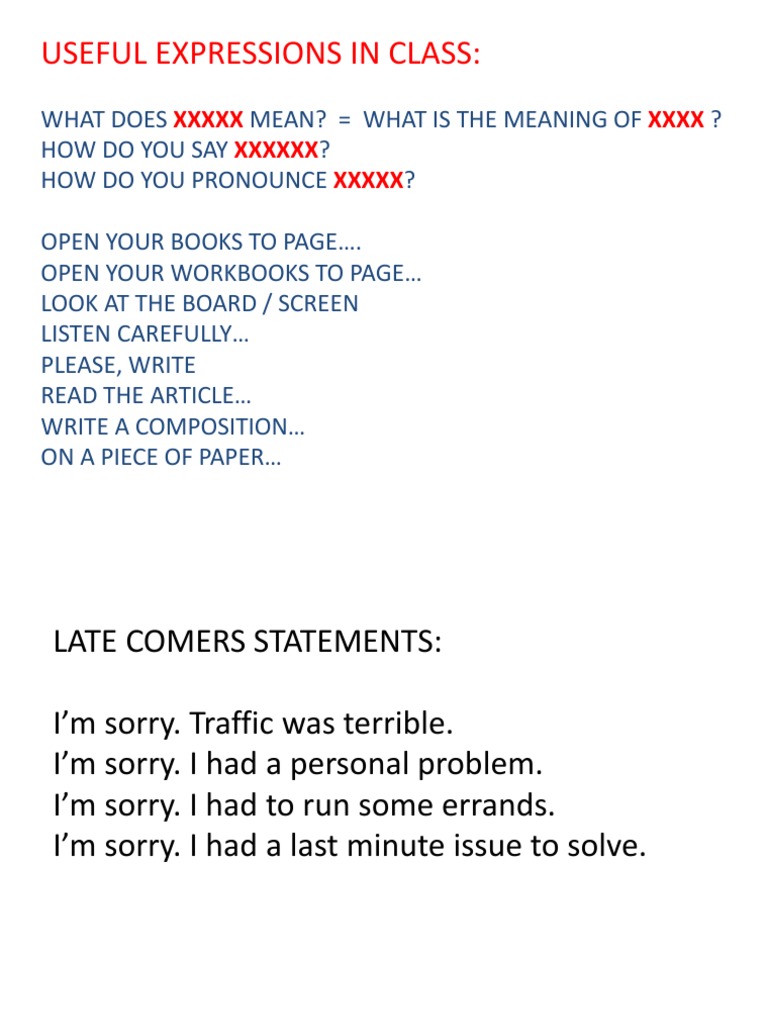 Useful Expressions in Class | PDF