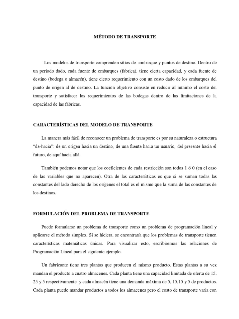 Metodo de Transporte 1 PDF | PDF | Programación lineal | Transporte
