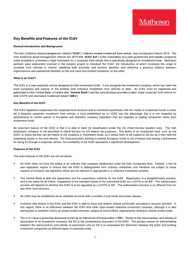 Key Benefits and Features of The ICAV: General Introduction and ...