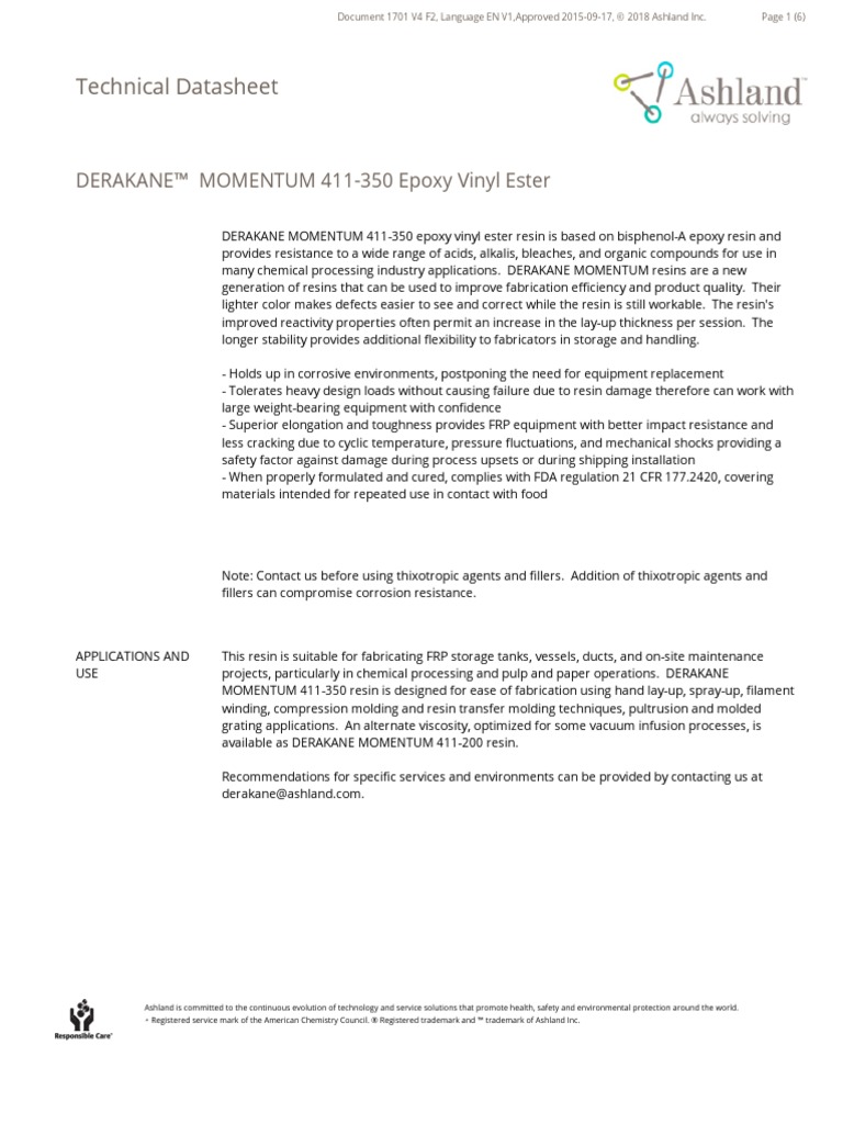 Derakane 411 Momentum TDS | PDF | Epoxy | Pascal (Unit)
