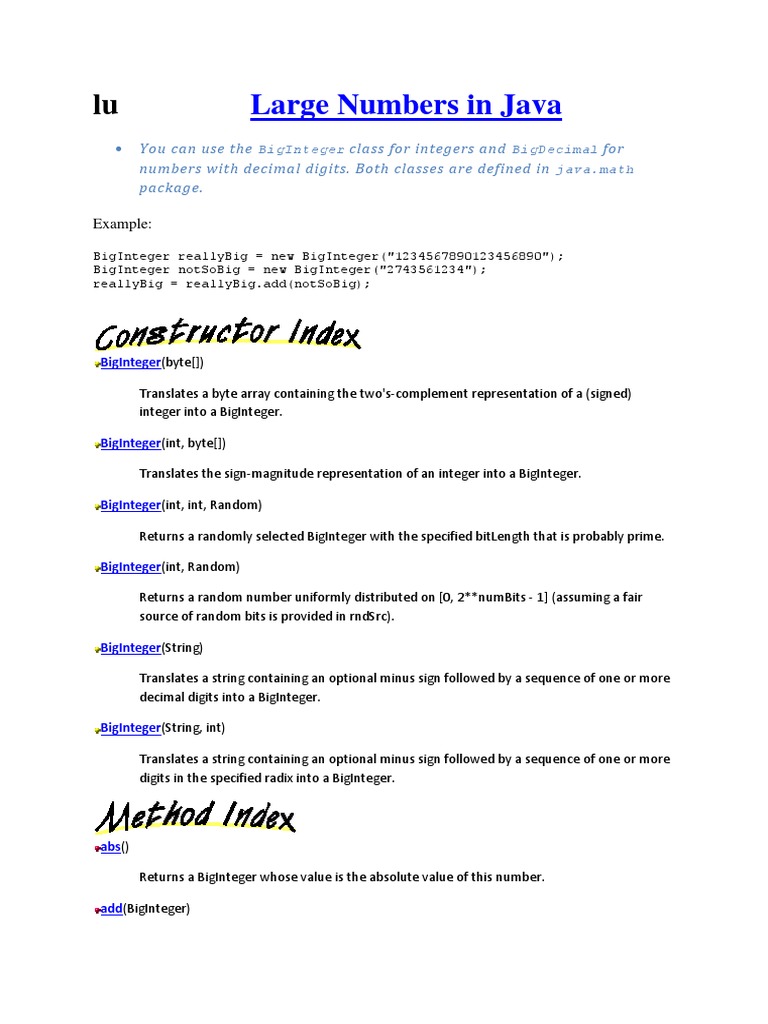 Big Integer in Java | PDF | Integer (Computer Science) | Numbers