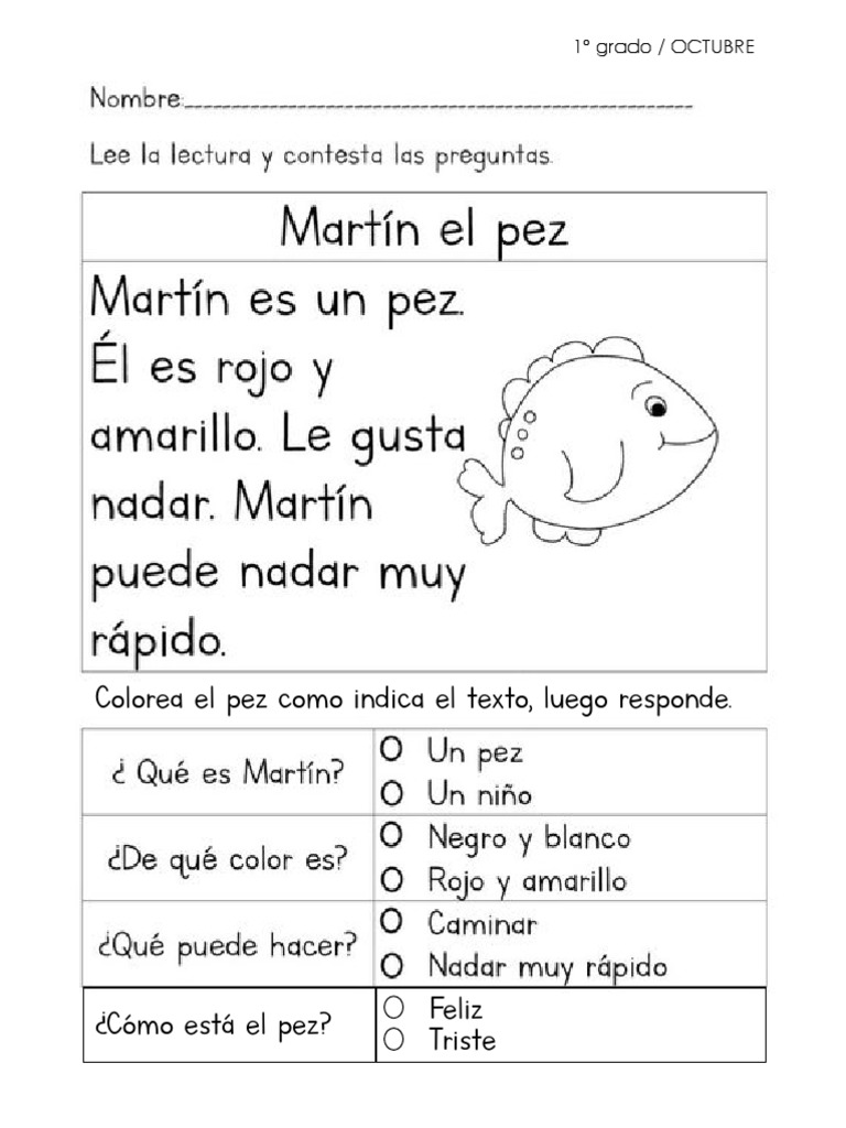 Lecturas y preguntas para comprensión