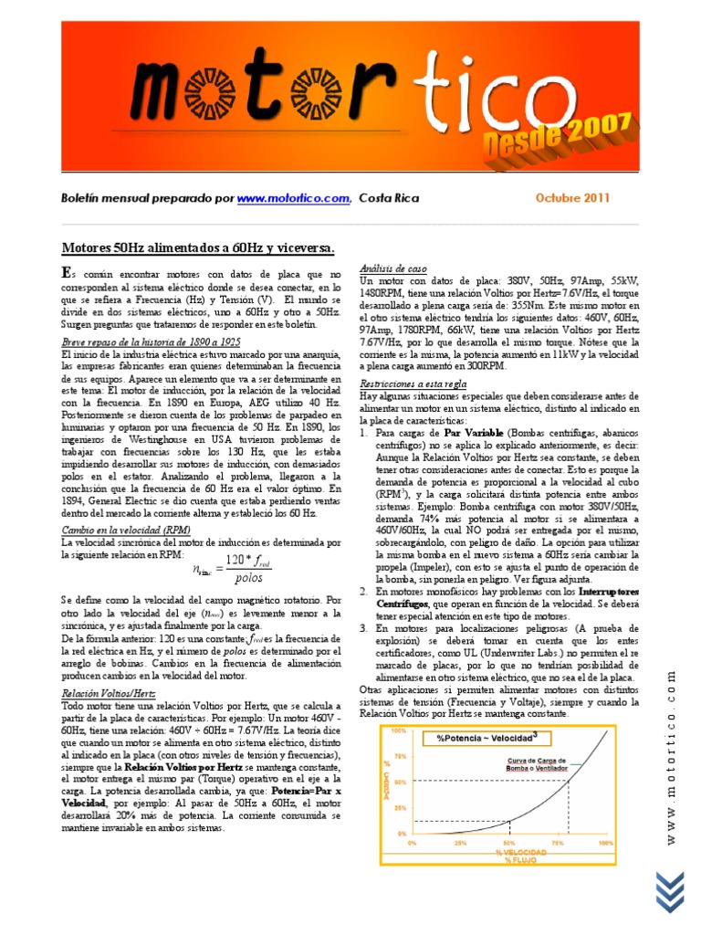 Motores 50Hz y 60Hz: Consideraciones Clave | PDF | Motor eléctrico ...