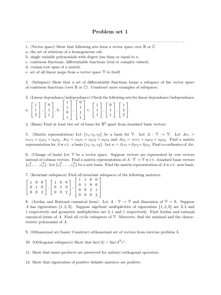 Problem Set 1 | PDF | Linear Subspace | Vector Space