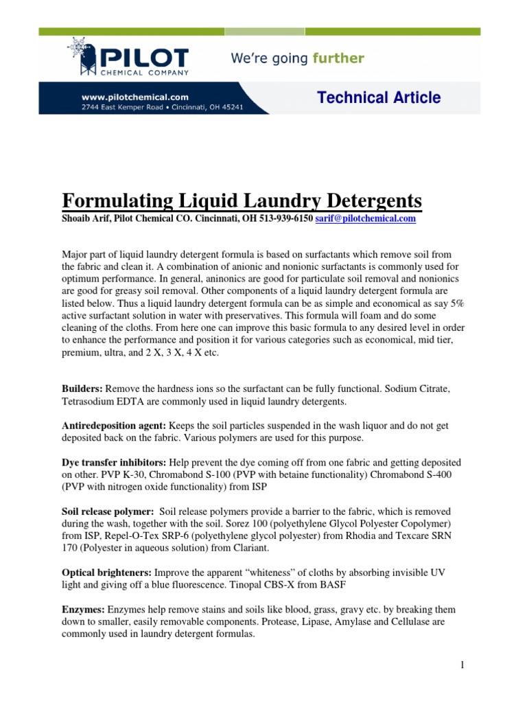 Formulating Liquid Laundry Detergents: Technical Article | PDF ...