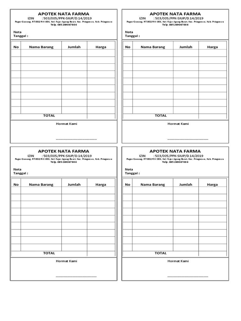 Nota Pembelian Apotek Nata Farma | PDF